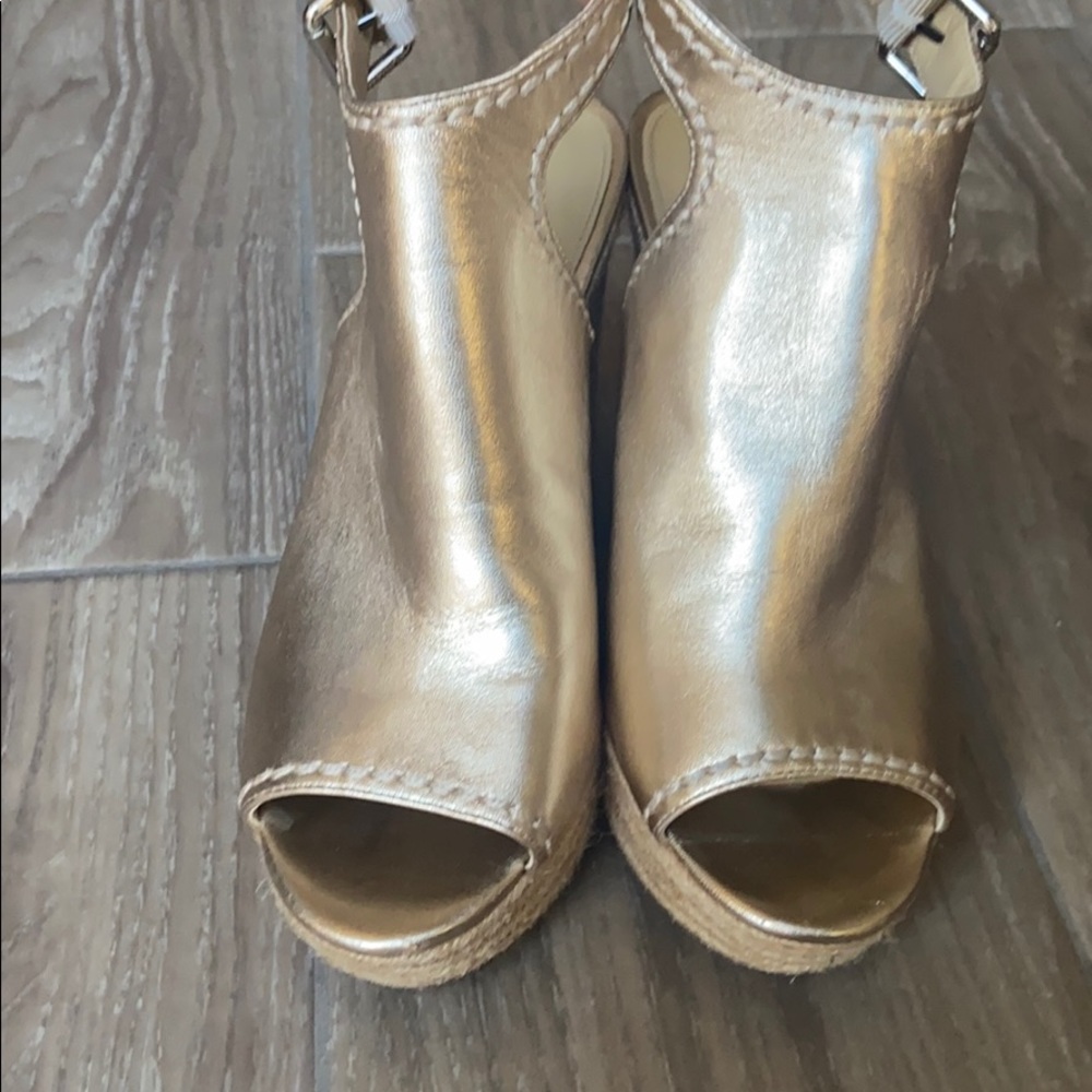 Marc Fisher Metallic Gold Espadrille Wedges - Gem